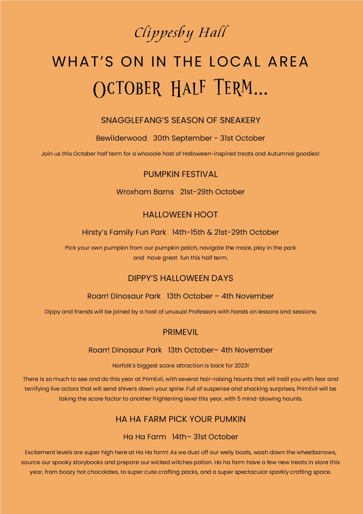 October Half Term 2023 What’s on in the Area… – Clippesby Hall